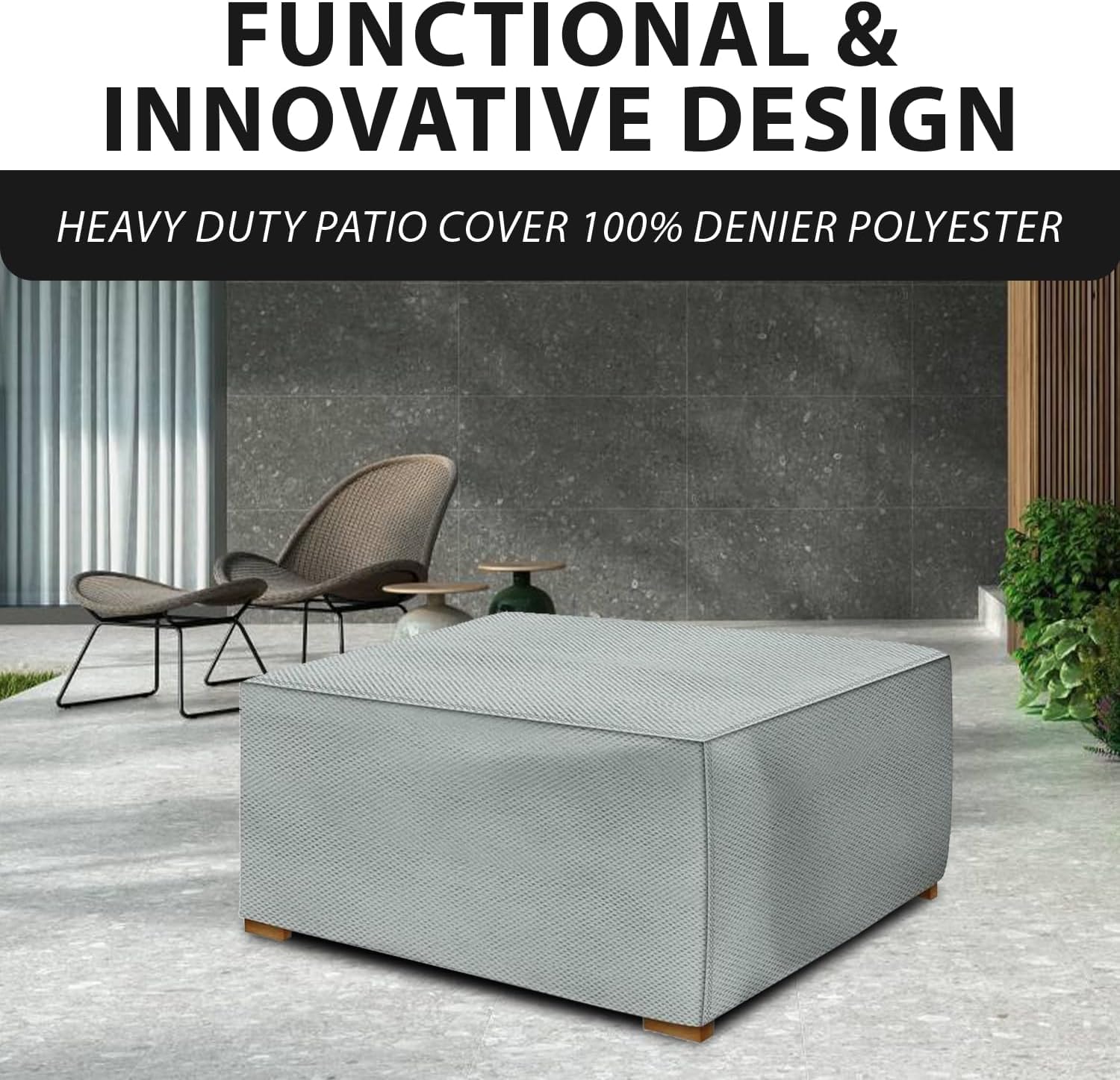 Patio Large Waterproof Ottoman Cover - Outdoor Square Side Table Covers - Patio Ottoman Washable Cover - Heavy Duty Furniture 60X60X28 Inch Grey