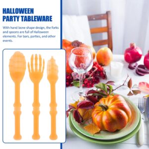 DOITOOL Serving Spoons 2 Set Halloween Salad Spoons Skeleton Hands Salad Tongs Halloween Kitchen Tableware Set Halloween Spoon Salad Tong for Home Party Kitchen (Black, Orange) Skeleton Hands