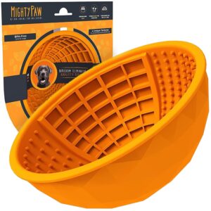 mighty paw dog slow feeder bowl - interactive bpa-free silicone lick bowl for dogs - easy to clean, keeps dogs entertained, provides mental enrichment