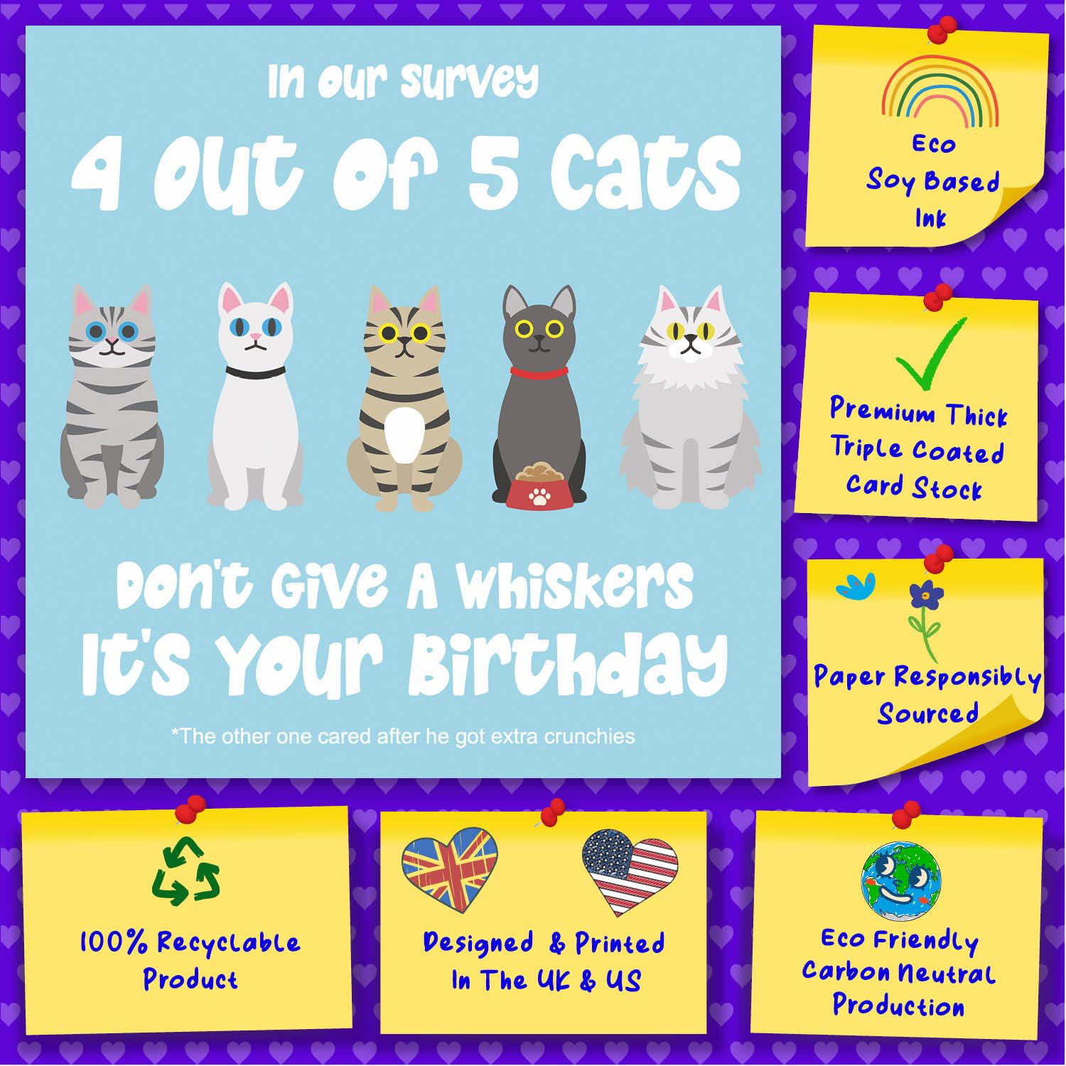 Cult Kitty - 4 Out Of 5 Cats - Joke Happy Birthday Cards For Him - Funny Birthday Card For Her - Funny Birthday Cards For Men - Funny Birthday Cards For Women - Birthday Card Cat - Cat Birthday Card