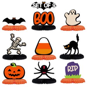 lingteer happy halloween table honeycomb centerpieces - 9 pcs funny halloween party boo ghost table decorations sign.