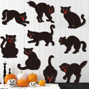 chrisfall 9 pieces halloween cutout black cat silhouette vintage halloween cardboard cutouts scary door wall window decor for halloween party supplies