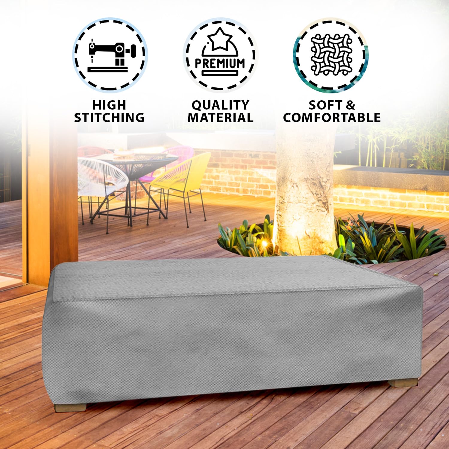 Large Slim Outdoor Ottoman or Coffee Table Cover - Outdoor Square Table Covers - Patio Ottoman Washable - Heavy Duty Furniture 50x26x20 Grey