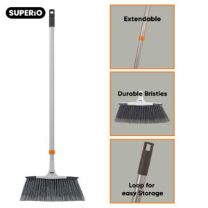 Slim Angle Broom, Heavy Duty Broom, Indoor Brom, Outdoor Angle Broom with Extendable Handle, Durable Collapsible Broom for Home, Kitchen, RV, Travel, Grey, 1 Pack, by Superio