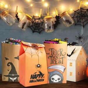 ULXAODB Halloween Trick or Treat Goody Bags, 40Pcs Treat Goodie Bags,8 Styles Treat Bags Bulk Party Favors with 50 Pieces Stickers for Halloween Party Supplies