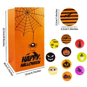 ULXAODB Halloween Trick or Treat Goody Bags, 40Pcs Treat Goodie Bags,8 Styles Treat Bags Bulk Party Favors with 50 Pieces Stickers for Halloween Party Supplies