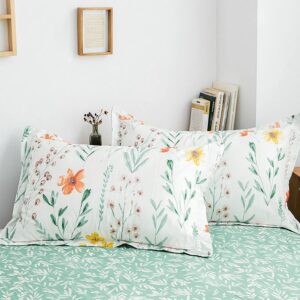 jejeloiu Floral Duvet Cover Sets Full Size, 100% Cotton Flower Pattern Bedding Botanical Plants Comforter Cover with Zipper Closure 1 Duvet Cover + 2 Pillowcases, Super Soft Lightweight