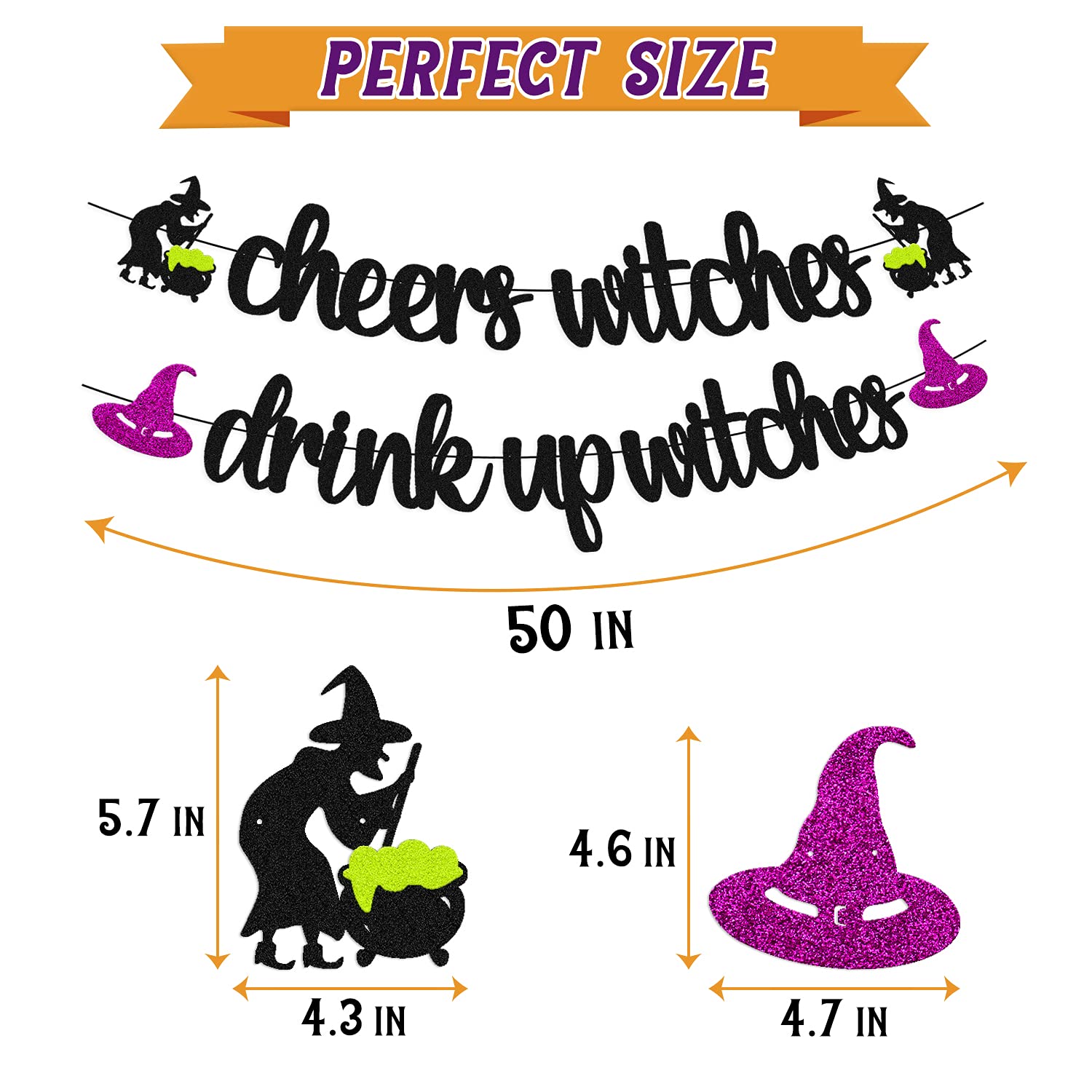 Halloween Witches Banner Ghost Bat Witches Theme Bachelorette Wedding Engagement Bridal Shower Let’s Party Witches Party Supplies Glitter Decorations