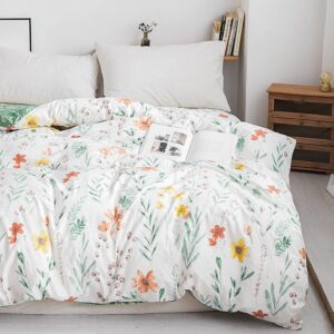 jejeloiu floral duvet cover sets full size, 100% cotton flower pattern bedding botanical plants comforter cover with zipper closure 1 duvet cover + 2 pillowcases, super soft lightweight