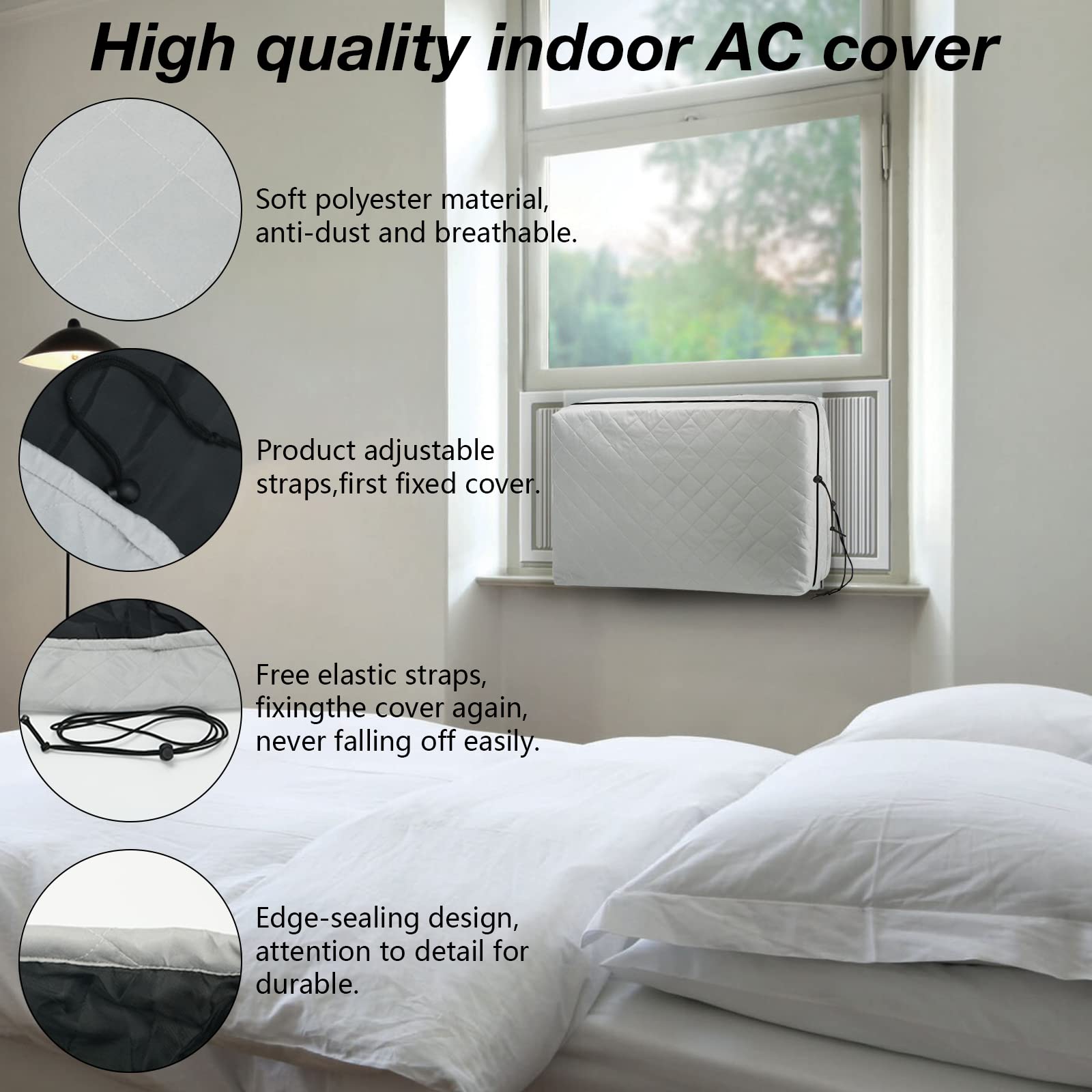 Indoor Air Conditioner Cover, AC Unit Window Cover for Inside Double Insulation with Elastic Drawstring 21L x 15H x 3.5D inches Grey