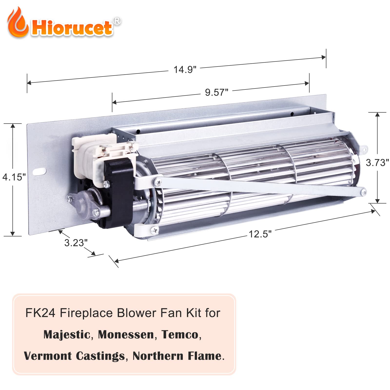 Hiorucet FK24 Fireplace Blower Fan Kit for Majestic, Monessen, Temco, Vermont Castings, Northern Flame, CFM, Rotom HBRB65 R7-RB65. FK24 Fireplace Blower Parts with Ball Bearing, Quiet, High Air Flow.