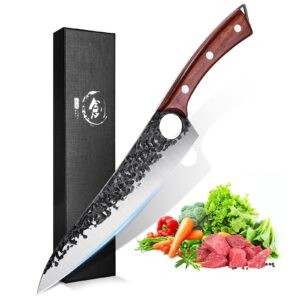 purple dragon hand forged kitchen knife 8 inch meat butcher full tang chef knives high carbon steel sharp meat cleaver boning knife with gift box for slicing fish cutting meat bbq