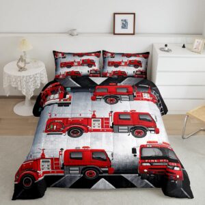 manfei fire truck comforter set twin size red fire engine duvet insert cartoon firemen car vehicle bedding set 2pcs for kids boys teens firefighter transportation dowm comforter with 1 pillowcase