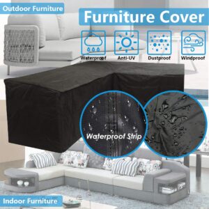 COOSOO Patio Sofa Cover Sectional Waterproof L Shape Corner Sofa Cover Outdoor Dust-Proof Anti-UV Furniture Couch Cover for Lawn Garden Yard Indoor with Windproof Buckle Extra Large Black