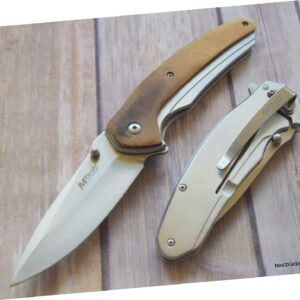 8.25 Inch Mtech Burl Wood Handle Framelock Open Folding Pocket Knife - 3 Pcs Combo Outdoor Survival Hunting Knife for Camping by Survival Steel