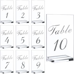 quzzil 10 pcs wedding table numbers 1-10 with stand, acrylic wedding place card clear printed number sign wedding table number holder for wedding reception restaurants party dinners decor(rectangle)