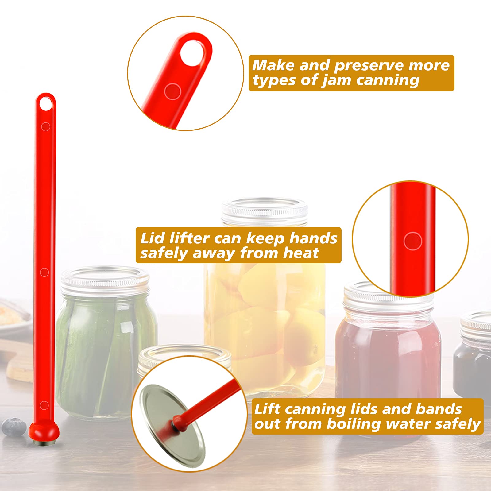 4 Pack Lid Lifter Magnetic Lid Lifter Canning Lid Lifter Canning Supplies Lid Wand Canning Lid Magnetic Lifter Canning Kit Canning Tools for Pots Home Canning of Preserving Fruits and Vegetables, Red