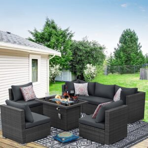 BULEXYARD 2 Pieces PE Rattan Patio Furniture Armless Sofas with Thick Cushions Outdoor Wicker Seating for Backyard, Deck, Garden, Balcony (Dark Grey)