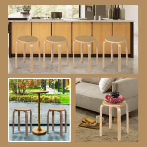 Julimoon Bentwood Round Stools, 18 Inch Backless Chairs w/Round Top & Bottom Felt Pads, Set of 4 Stackable Wood Bar Stools for Dinning, Living Room, Garden, Patio (Natural)