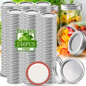 slifejars canning lids and rings regular mouth,240 pcs 70mm mason jar lids and rings set for regular mouth canning,split-type lids with silicone seals rings leak proof and secure for regular mason jar