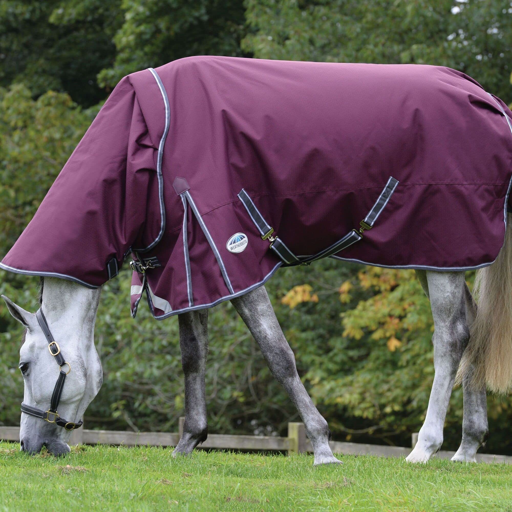 WeatherBeeta ComFiTec Plus Dynamic II Detach-A-Neck Medium Horse Blanket, Maroon/Grey/White, 72"