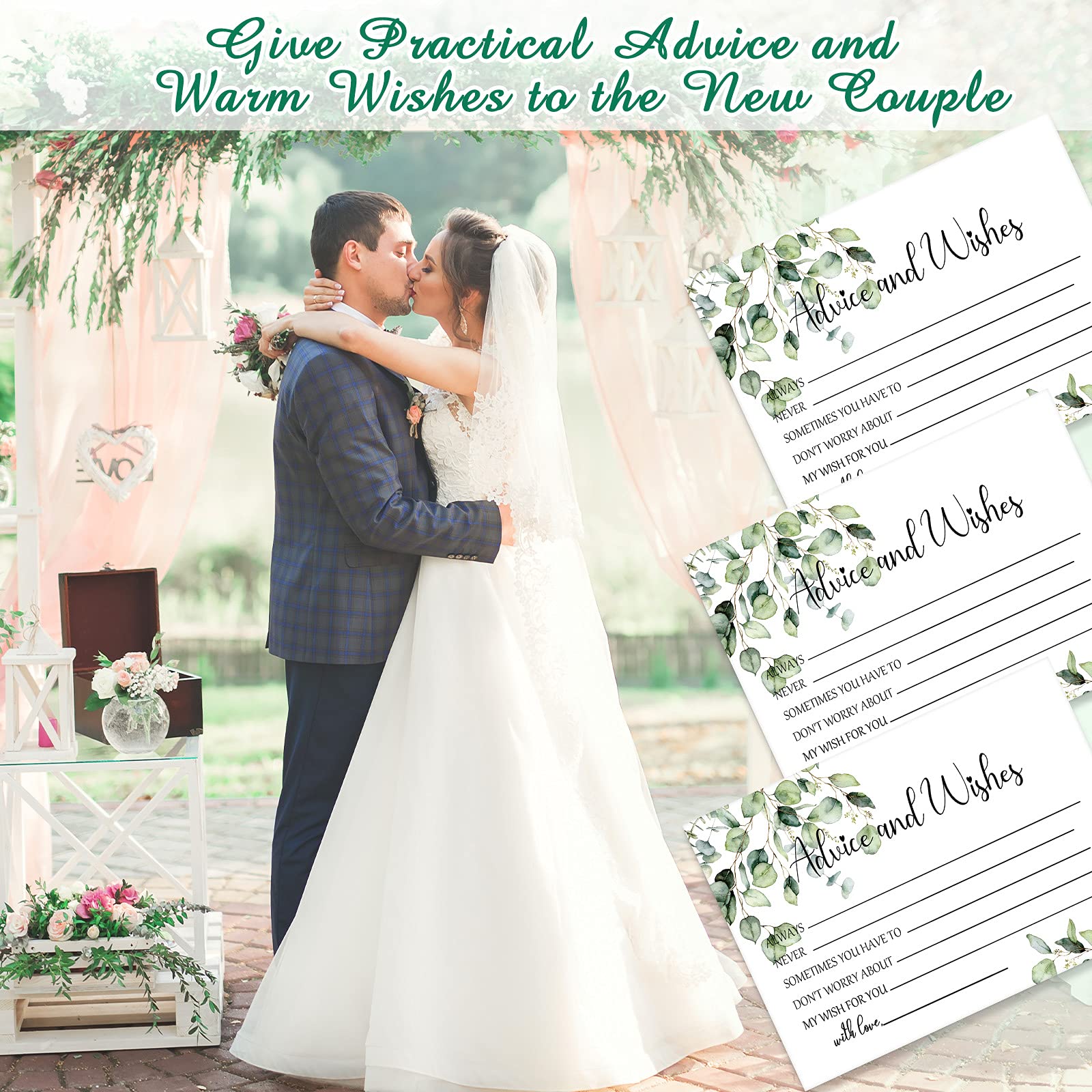 Zonon Advice and Wishes Cards, Uncoated Wedding Advice Cards Heavyweight Printed Guestbook Cards for the Bride and Groom, Baby Shower, Bridal Shower, Wedding Shower, Birthday Party(Leaf Theme)