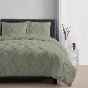 Pinch Pleated Duvet Cover Sage Pinch 3 Piece Duvet Cover King/California King Size (94" x 104") Inch 100% Cotton 800 TC with Zipper Closure & Corner Ties for Luxury Duvet Cover