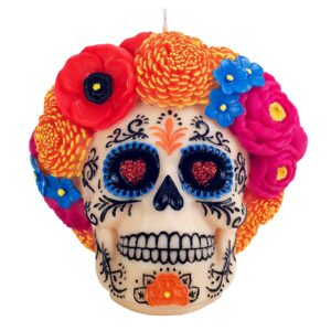 dia de los muertos floral skull scented candle for day of the dead mexico decoration