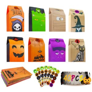 ulxaodb halloween trick or treat goody bags, 40pcs treat goodie bags,8 styles treat bags bulk party favors with 50 pieces stickers for halloween party supplies