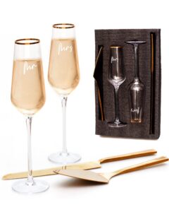 j&a homes rose gold wedding cake knife server set and toasting flutes - reception bride groom wedding party champagne glasses pie cake cutting engagement gift