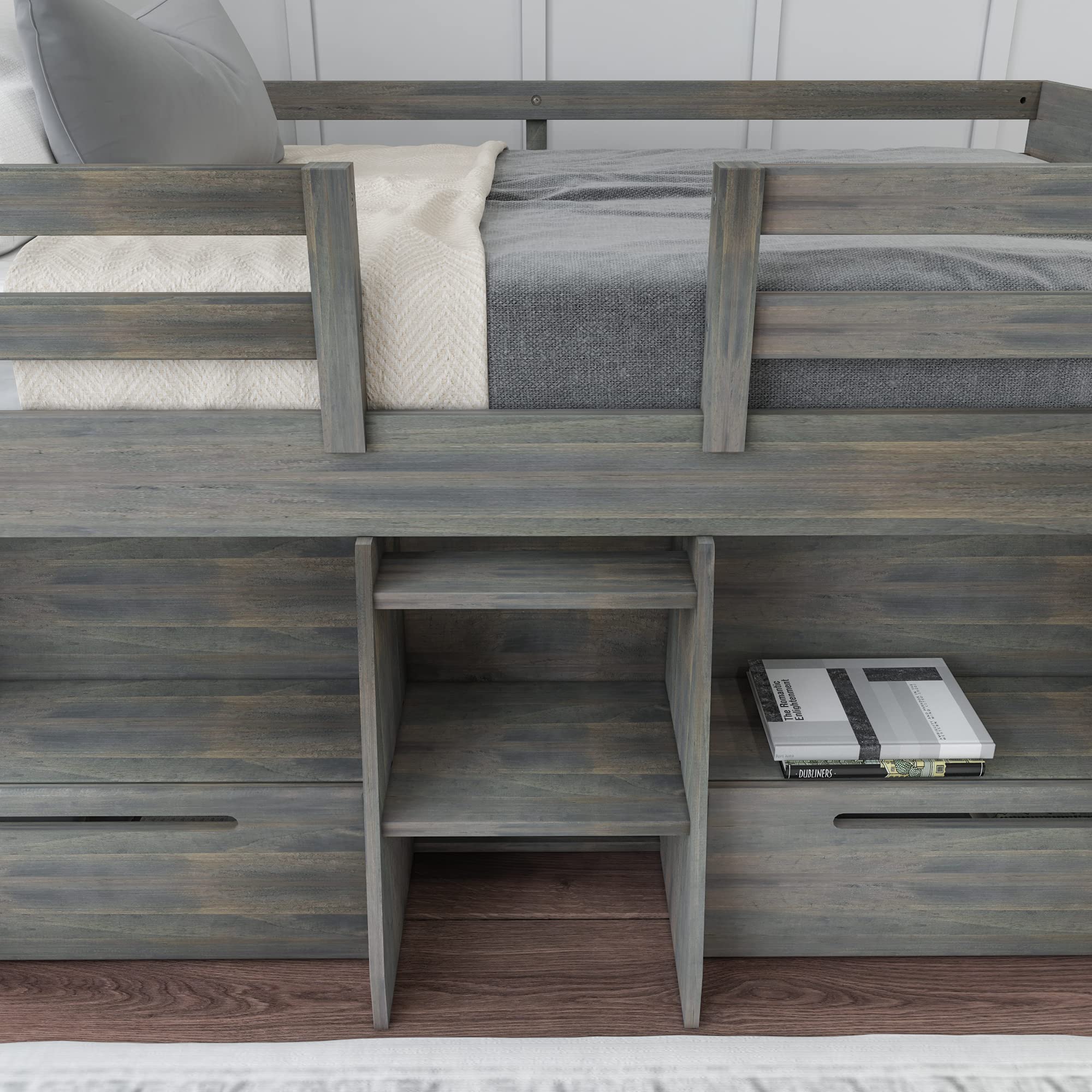 Max & Lily Modern Farmhouse Low Loft Bed with 2 Drawers, Twin, Driftwood