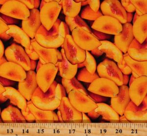 cotton peaches sliced fruit food summer allover cotton fabric print by the yard (d569.68)