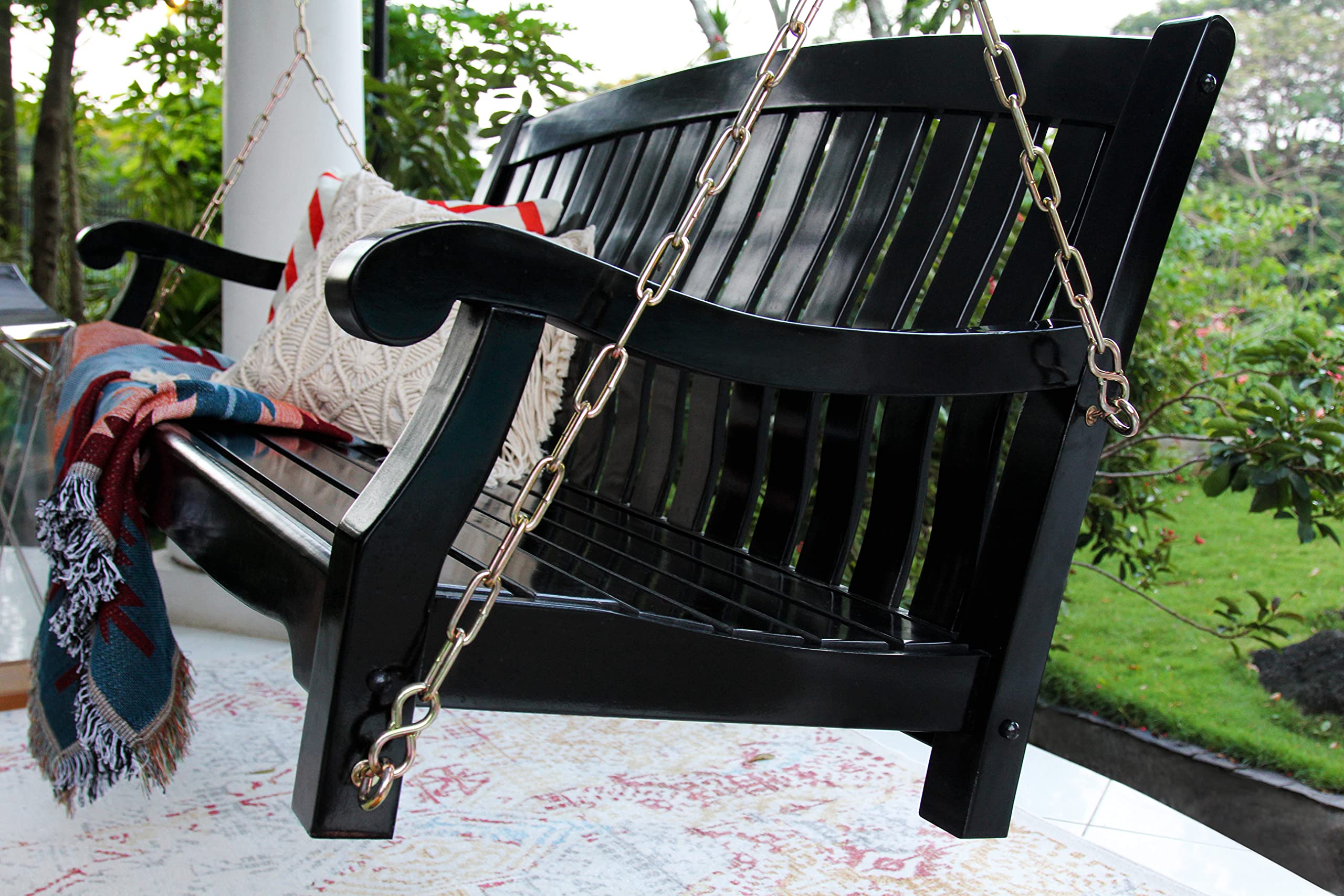 Bonn Mahogany Wood Black Porch Swing