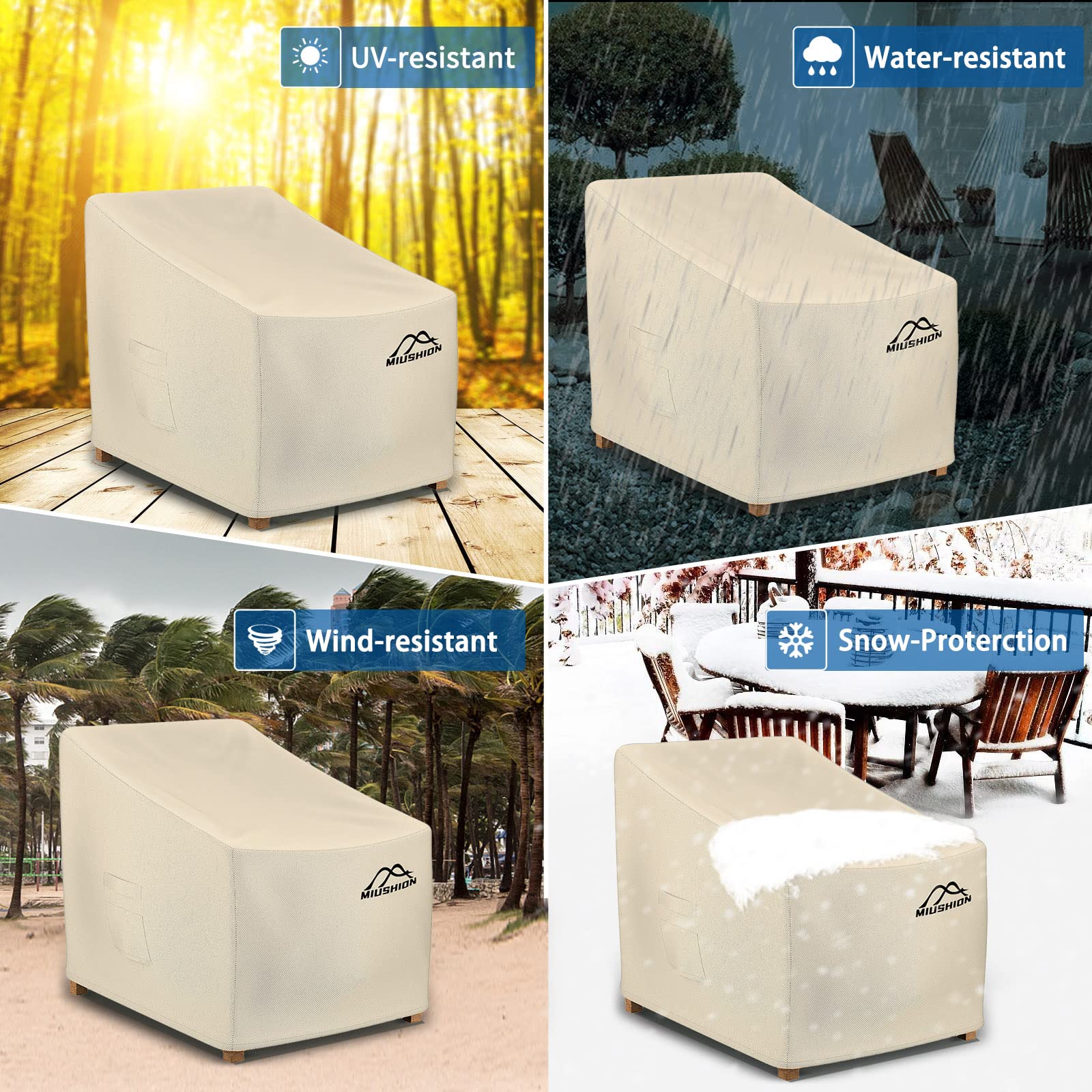 Miushion 2 Pack Patio Chair Covers, 40" W x 40" D x 36" H Heavy Duty 600D Outdoor Deep Seat Lounge Club Chair Cover, Waterproof UV Resistant Outdoor Patio Chair Furniture Cover, Beige