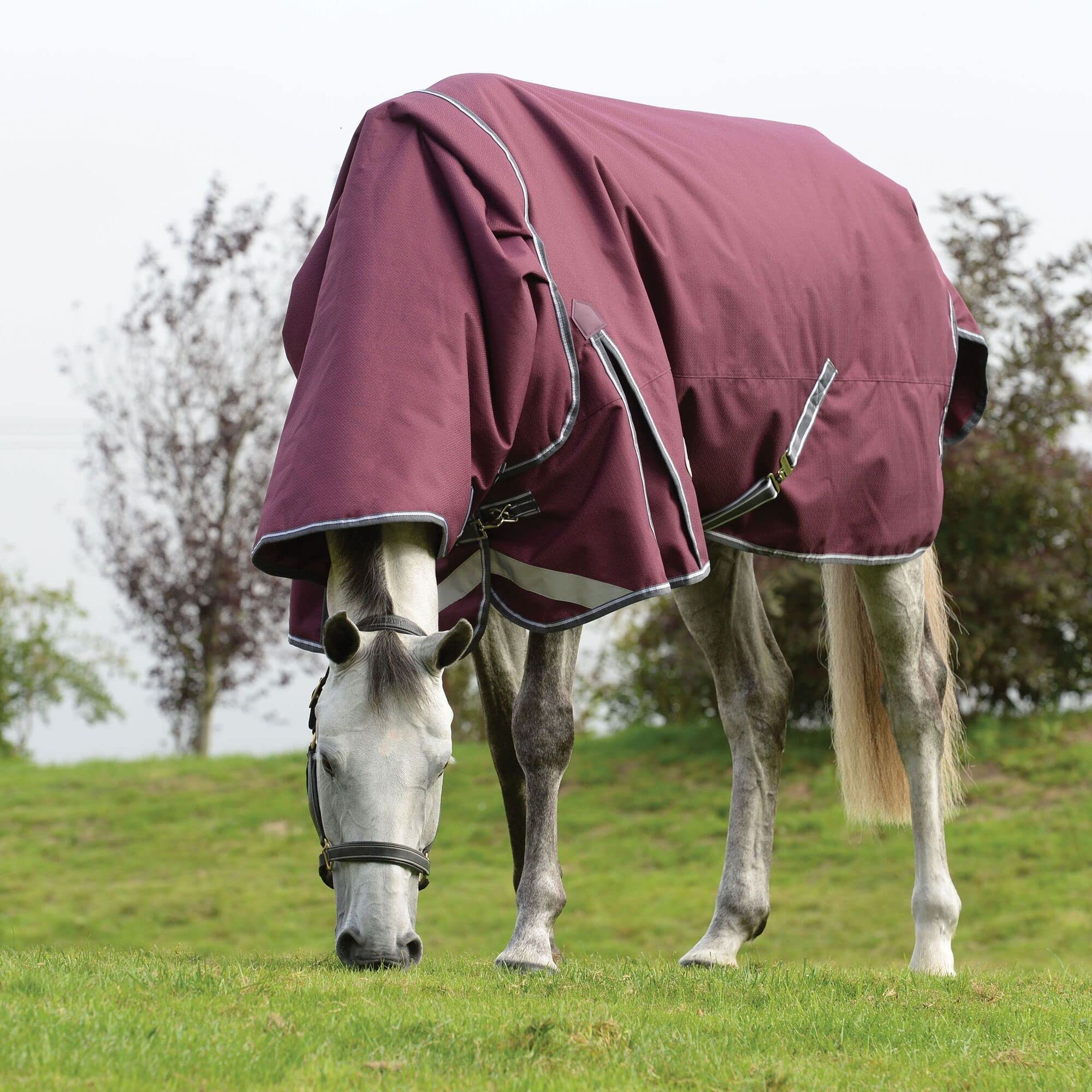 WeatherBeeta ComFiTec Plus Dynamic II Detach-A-Neck Medium Horse Blanket, Maroon/Grey/White, 72"