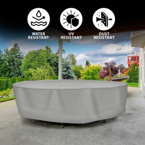 Patio Extra Large Waterproof Round Oval Table & Chair Cover - Outdoor Patio Table Chair Combo Washable - Heavy Duty Furniture 124x88x30 Inch Combo Cover