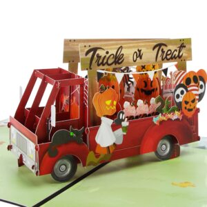 ribbli halloween pop up card - 3d greeting card, trick or treat card, pumpkin truck card, happy halloween card for kids grandson granddaughter boyfriend son daughter, with envelope