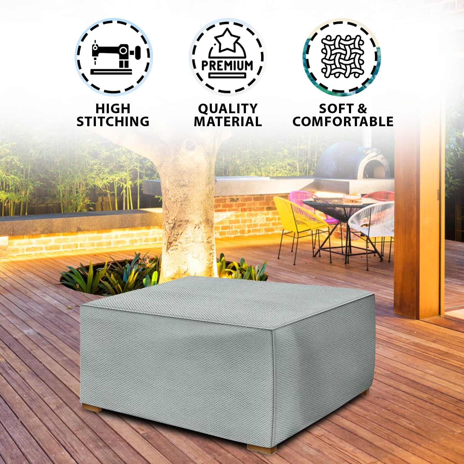 Patio Large Waterproof Ottoman Cover - Outdoor Square Side Table Covers - Patio Ottoman Washable Cover - Heavy Duty Furniture 60X60X28 Inch Grey