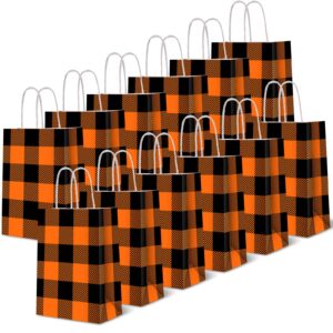 whaline 20 pieces thanksgiving fall halloween paper bags orange black buffalo plaid kraft party bags with handle party favor gift bag candy treat bag for autumn thanksgiving halloween wedding