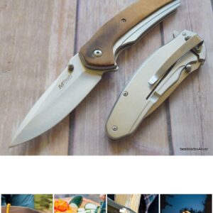 8.25 Inch Mtech Burl Wood Handle Framelock Open Folding Pocket Knife - 3 Pcs Combo Outdoor Survival Hunting Knife for Camping by Survival Steel