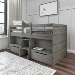 max & lily modern farmhouse low loft bed with 2 drawers, twin, driftwood