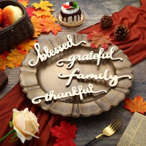 yookeer 16 pcs thankful grateful blessed wood cutout signs thanksgiving table word plate letter sign rustic family wooden plate decors place cards for fall kitchen home tabletop settings(wood color)