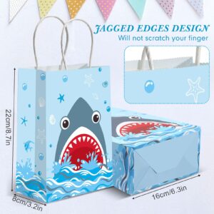 16 Pieces Shark Party Bags with Paper Twist Handles, Blue Shark Theme Candy Goodie Bags Present Bags for Kids Summer Ocean Sea Baby Shower Birthday Party Supplies, 6.3 x 3.1 x 8.7 Inch