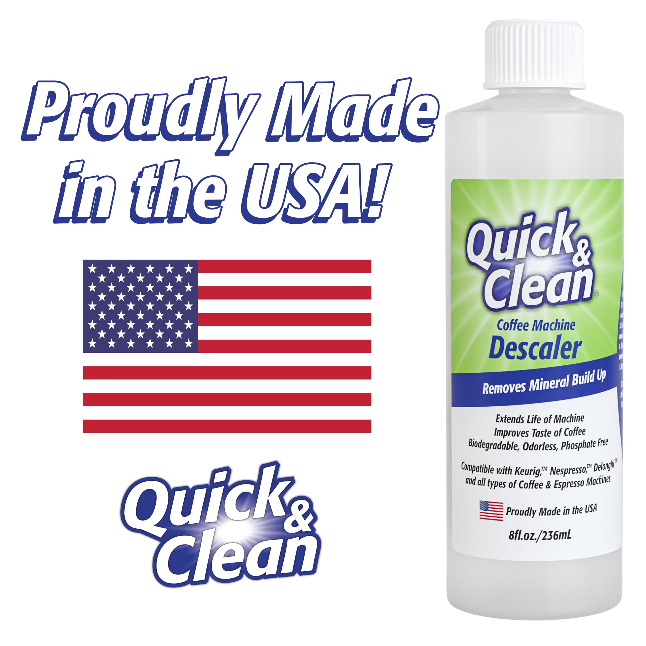 Quick & Clean 2-Pack Descaler (4 Total Uses) - Made in the USA - Descaling Solution for Keurig, Nespresso, Ninja, Delonghi, Coffee and Espresso Machines