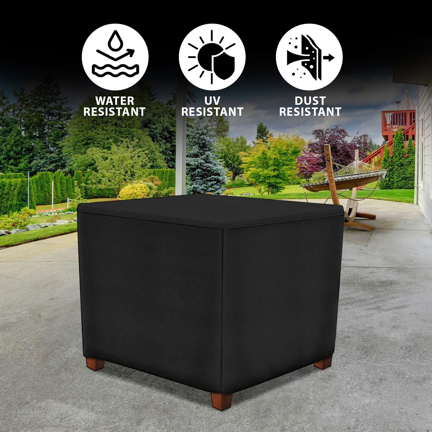 Patio Large Waterproof Ottoman Cover - Outdoor Square Side Table Covers - Patio Ottoman Washable Cover - Heavy Duty Furniture 36x36x28 Inch Black