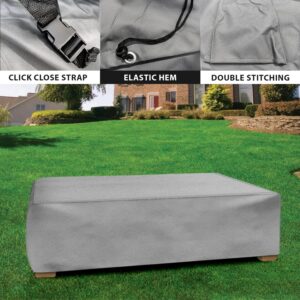 Large Slim Outdoor Ottoman or Coffee Table Cover - Outdoor Square Table Covers - Patio Ottoman Washable - Heavy Duty Furniture 50x26x20 Grey