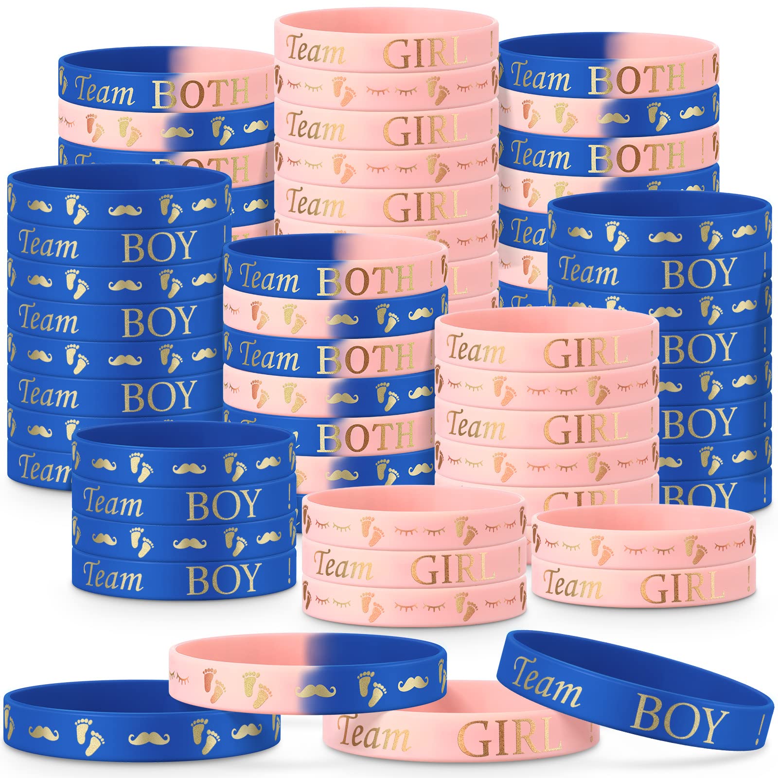 Hicarer 30 Pieces Gender Reveal Bracelets, Team Boy Silicone Wristbands Team Girl Gender Reveal Party Bracelets Team Both Rubber Wristband for Baby Shower Gender Reveal Party Favor Supplies