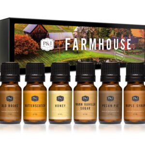 P&J Fragrance Oil Farmhouse Set | Old Books, Butterscotch, Honey, Warm Vanilla Sugar, Pecan Pie, Maple Syrup Candle Scents for Candle Making, Freshie Scents, Soap Making Supplies