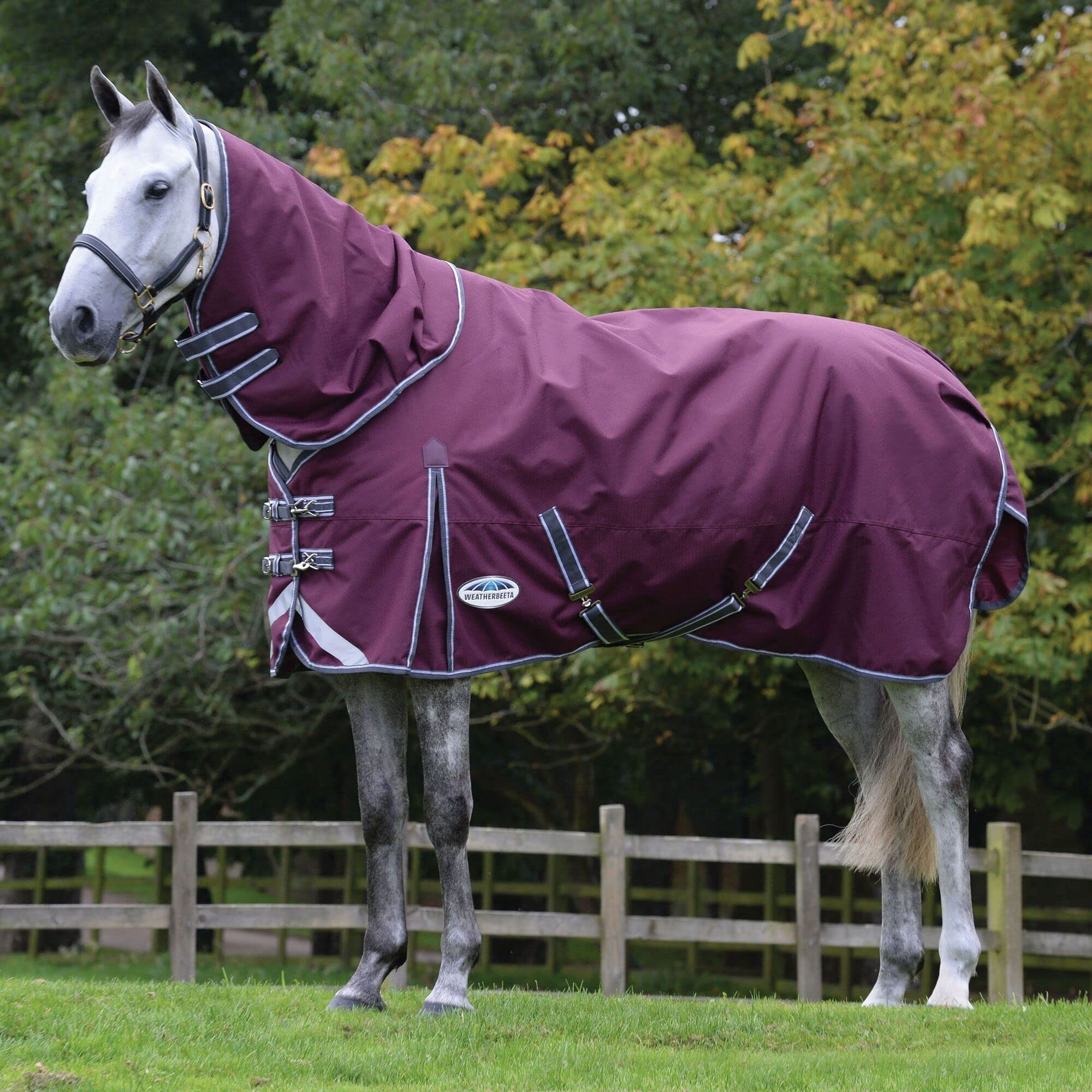 WeatherBeeta ComFiTec Plus Dynamic II Detach-A-Neck Medium Horse Blanket, Maroon/Grey/White, 72"