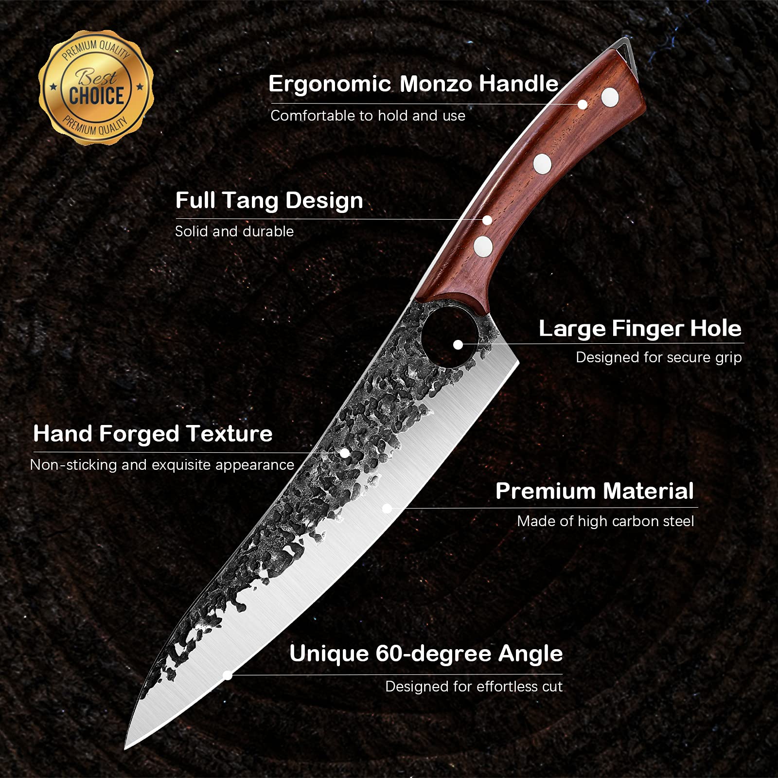 Purple Dragon Hand Forged Kitchen Knife 8 Inch Meat Butcher Full Tang Chef Knives High Carbon Steel Sharp Meat Cleaver Boning Knife with Gift Box for Slicing Fish Cutting Meat BBQ